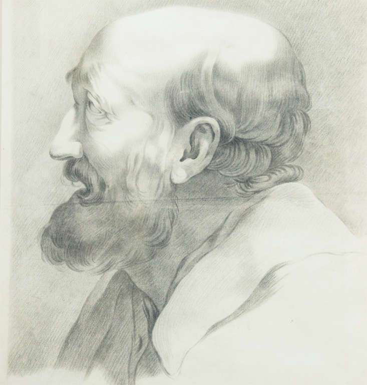 19th C. French Academy Drawing Of Old Man For Sale at 1stDibs