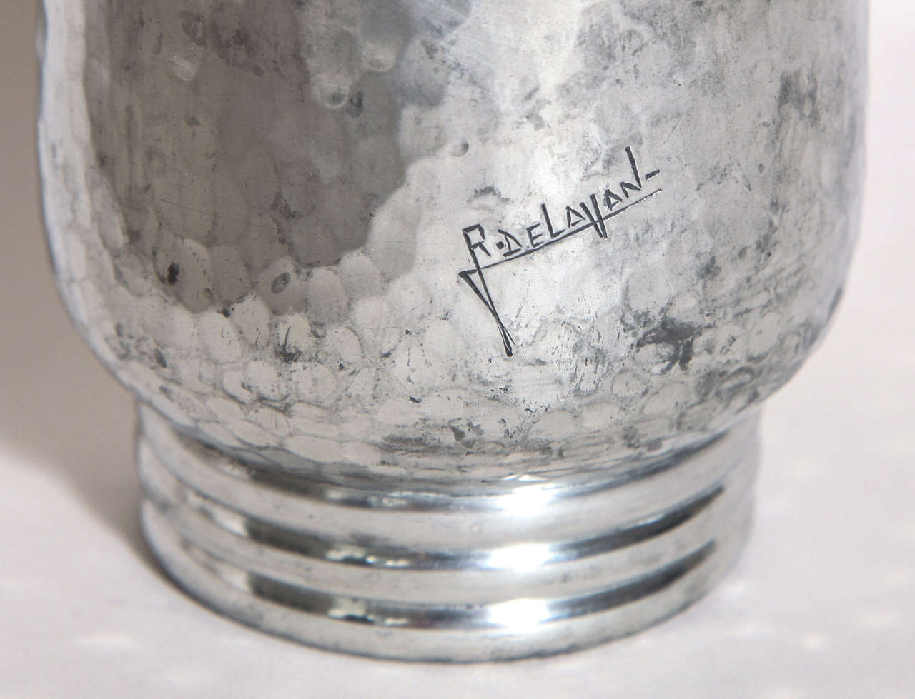 Rene Delavan French Art Deco Pewter Dinanderie Vase For Sale at 1stDibs