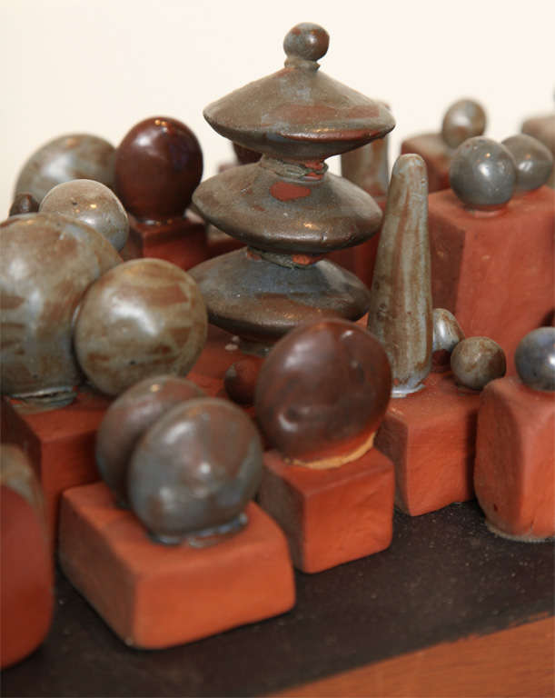 Ceramic City Skyline Sculpture on Wall-Mounted Platform at 1stDibs