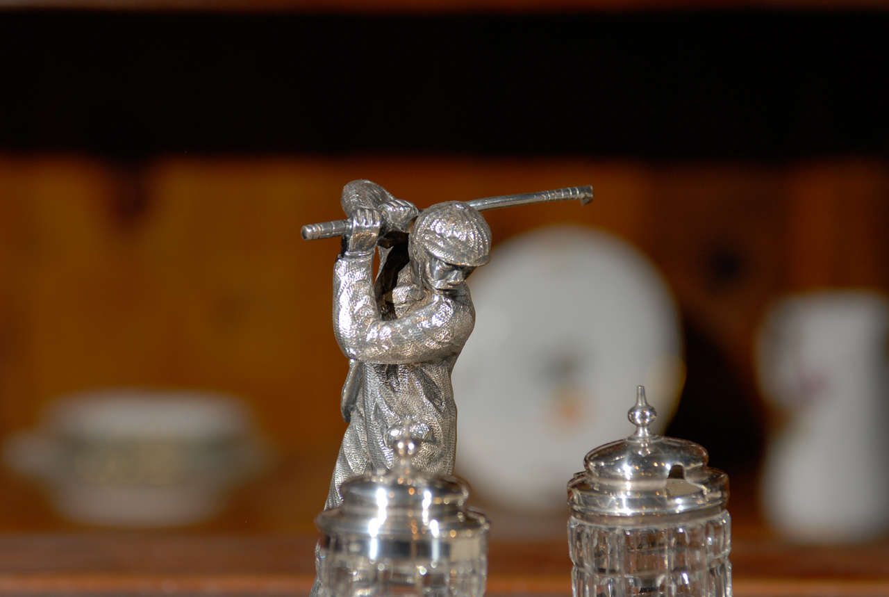 English Silverplate Cruet Set Featuring a Plus Fours Golfer at 1stDibs