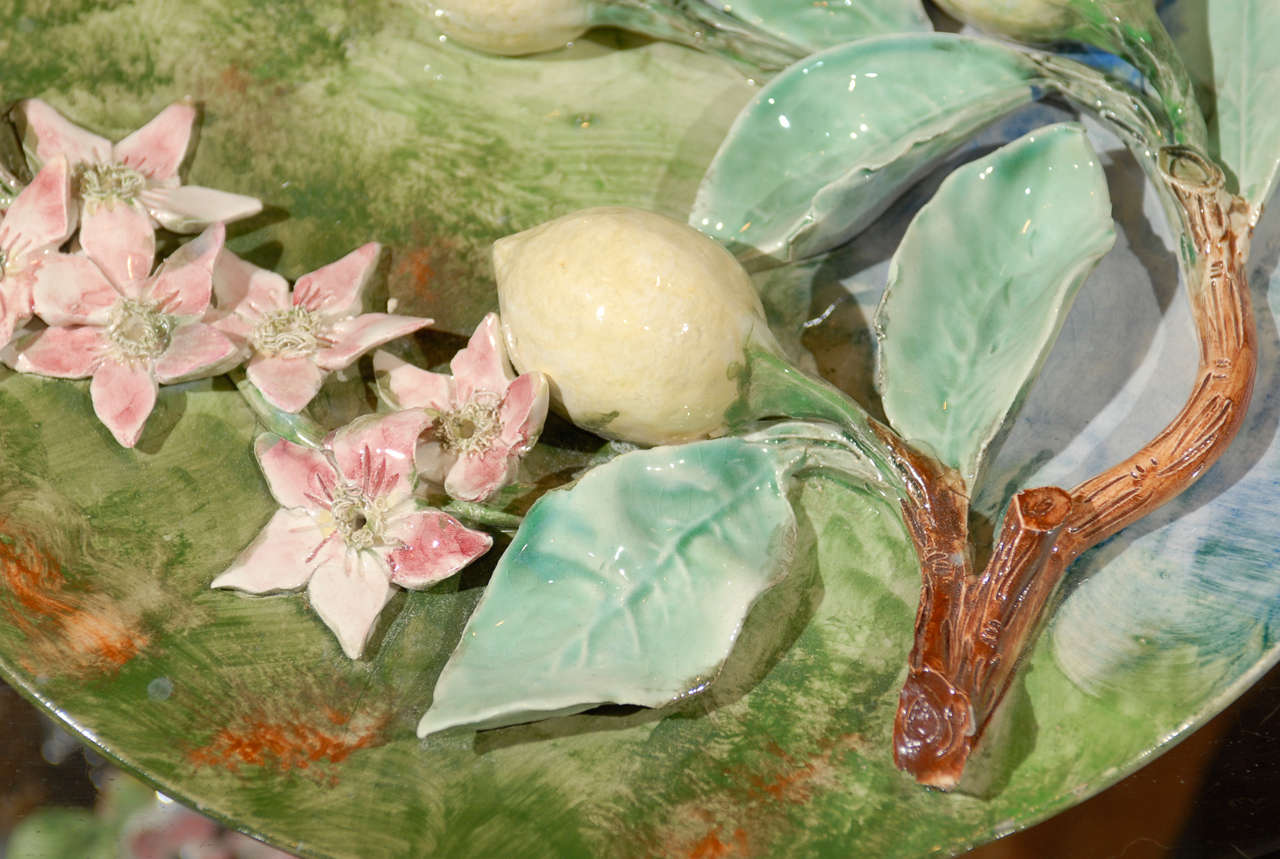 French 1880s Barbotine Longchamp Decorative Plate with Lemons and ...