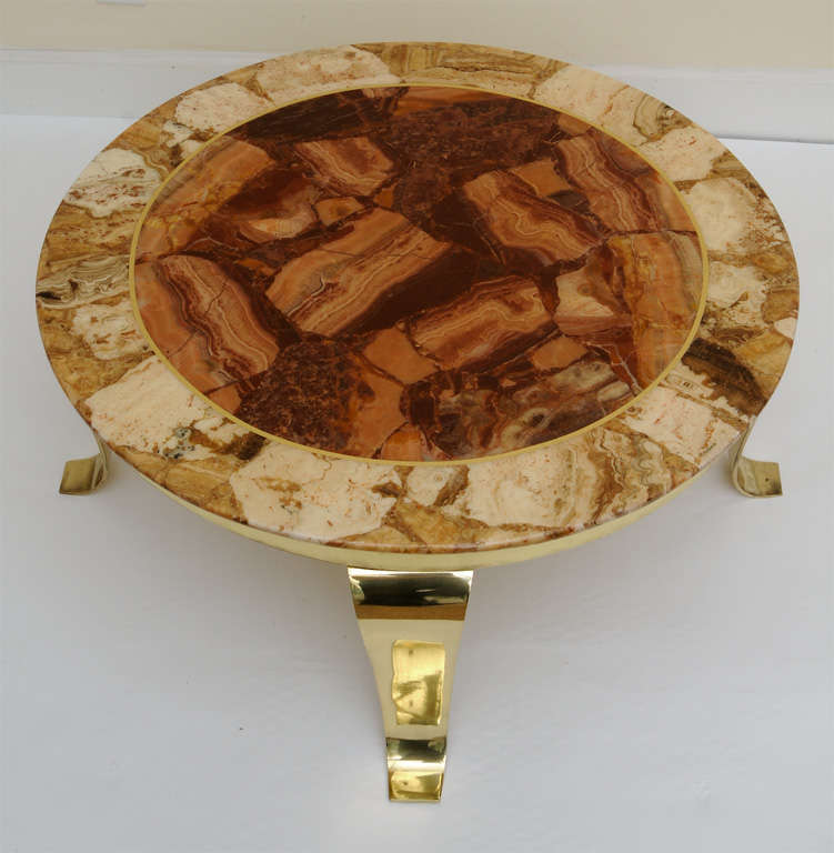 Mexican Onyx Marble and Brass Signed Cocktail Table at 1stDibs