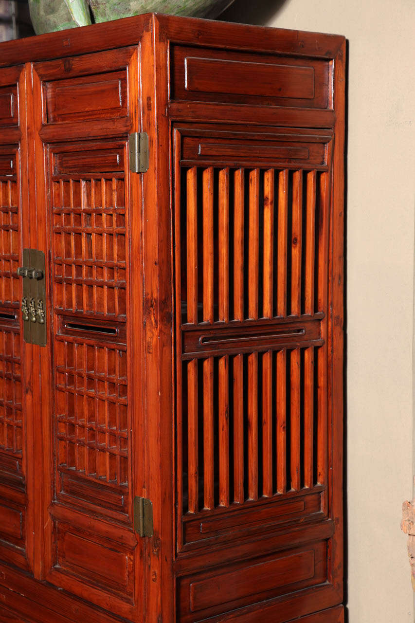 Tall 19th Century Chinese Kitchen Cabinet with Fretwork Upper Doors at ...