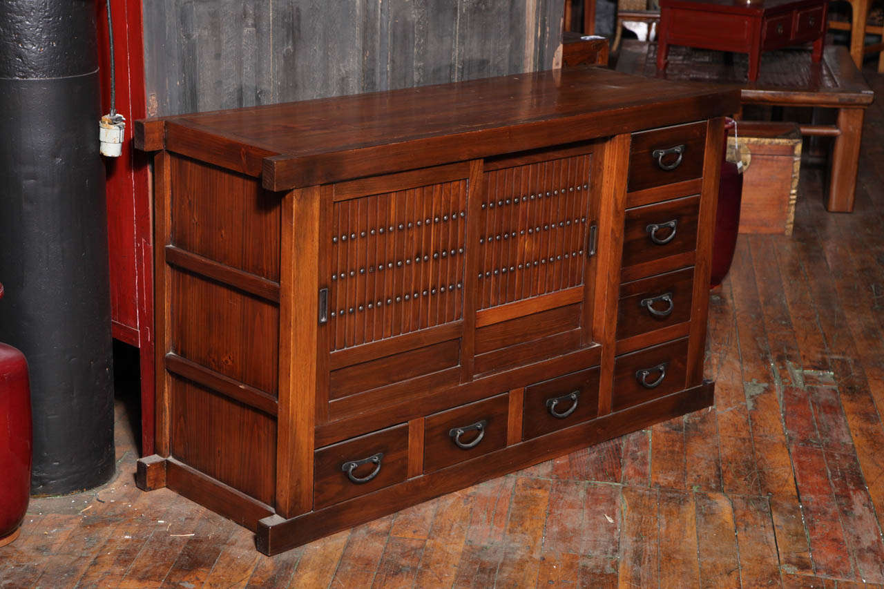 Japanese Meiji Period Brown Lacquered Tansu Sideboard with Doors and ...
