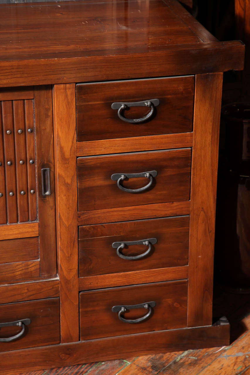 Japanese Meiji Period Brown Lacquered Tansu Sideboard with Doors and ...