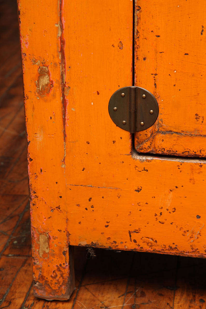 Antique Chinese Side Cabinet with Distressed Orange Lacquer at 1stDibs ...