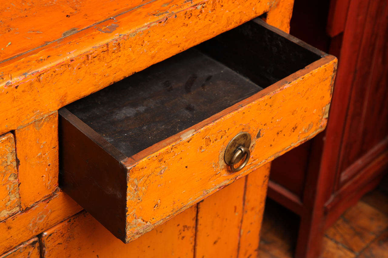 Antique Chinese Side Cabinet with Distressed Orange Lacquer at 1stDibs ...