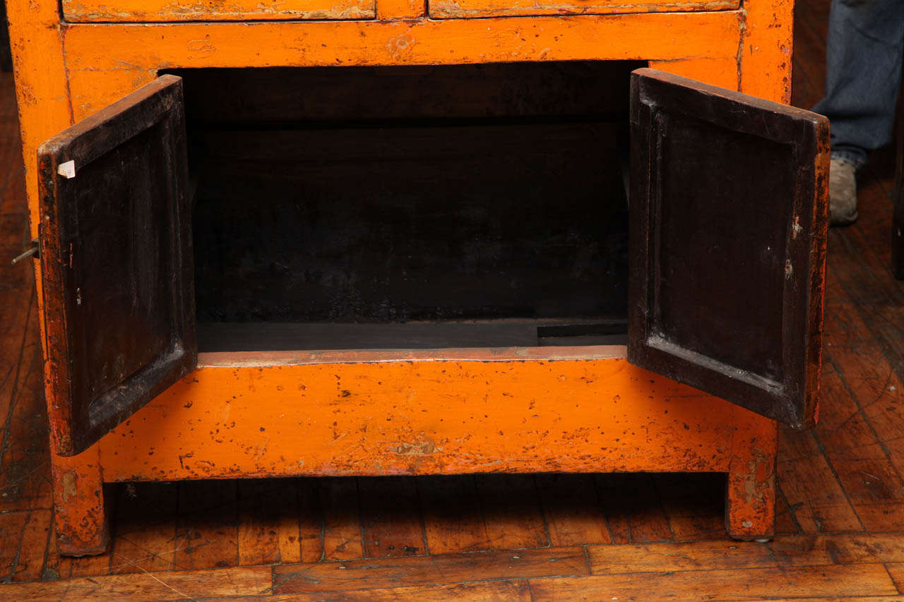 Antique Chinese Side Cabinet with Distressed Orange Lacquer at 1stDibs ...
