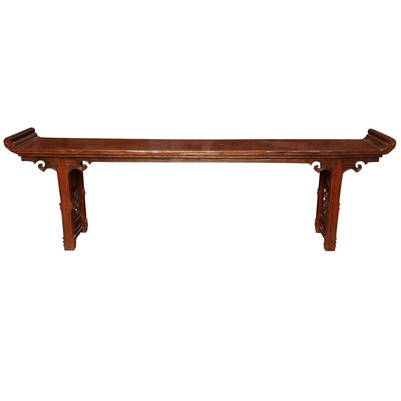 19th Century Chinese Long Carved Wooden Console Table with Fretwork ...