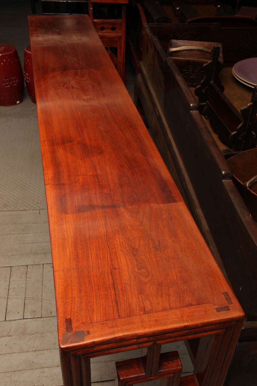 Antique Chinese Geometrical Design Long Elmwood Console Table, Early ...