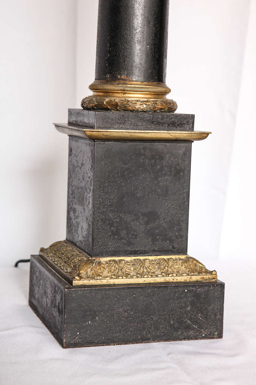 Pair of Gilt Patinated Metal Column Lamps For Sale at 1stDibs