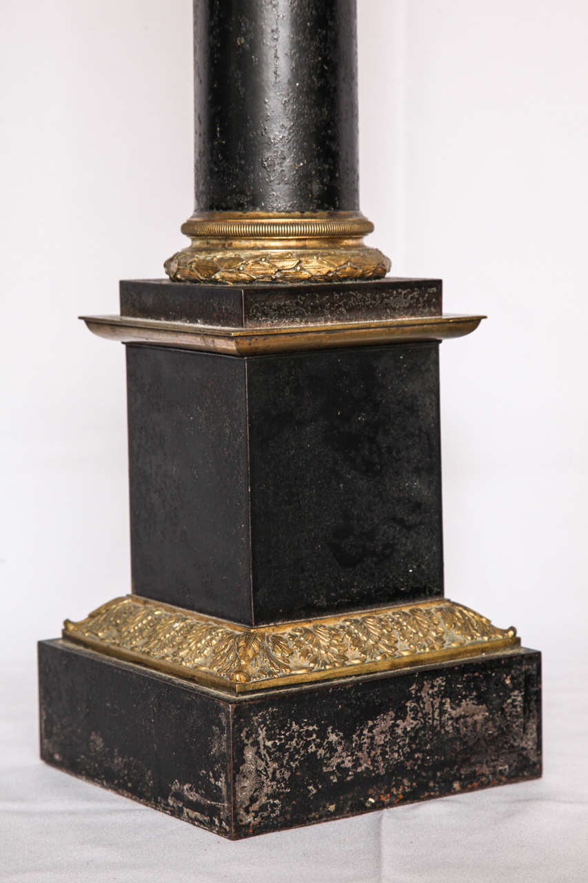 Pair of Gilt Patinated Metal Column Lamps For Sale at 1stDibs