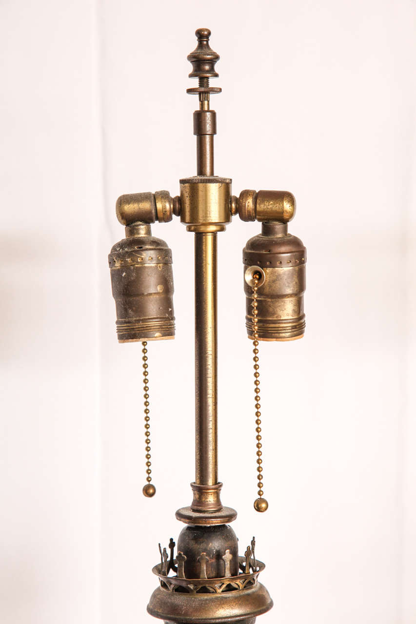 Pair of Gilt Patinated Metal Column Lamps For Sale at 1stDibs