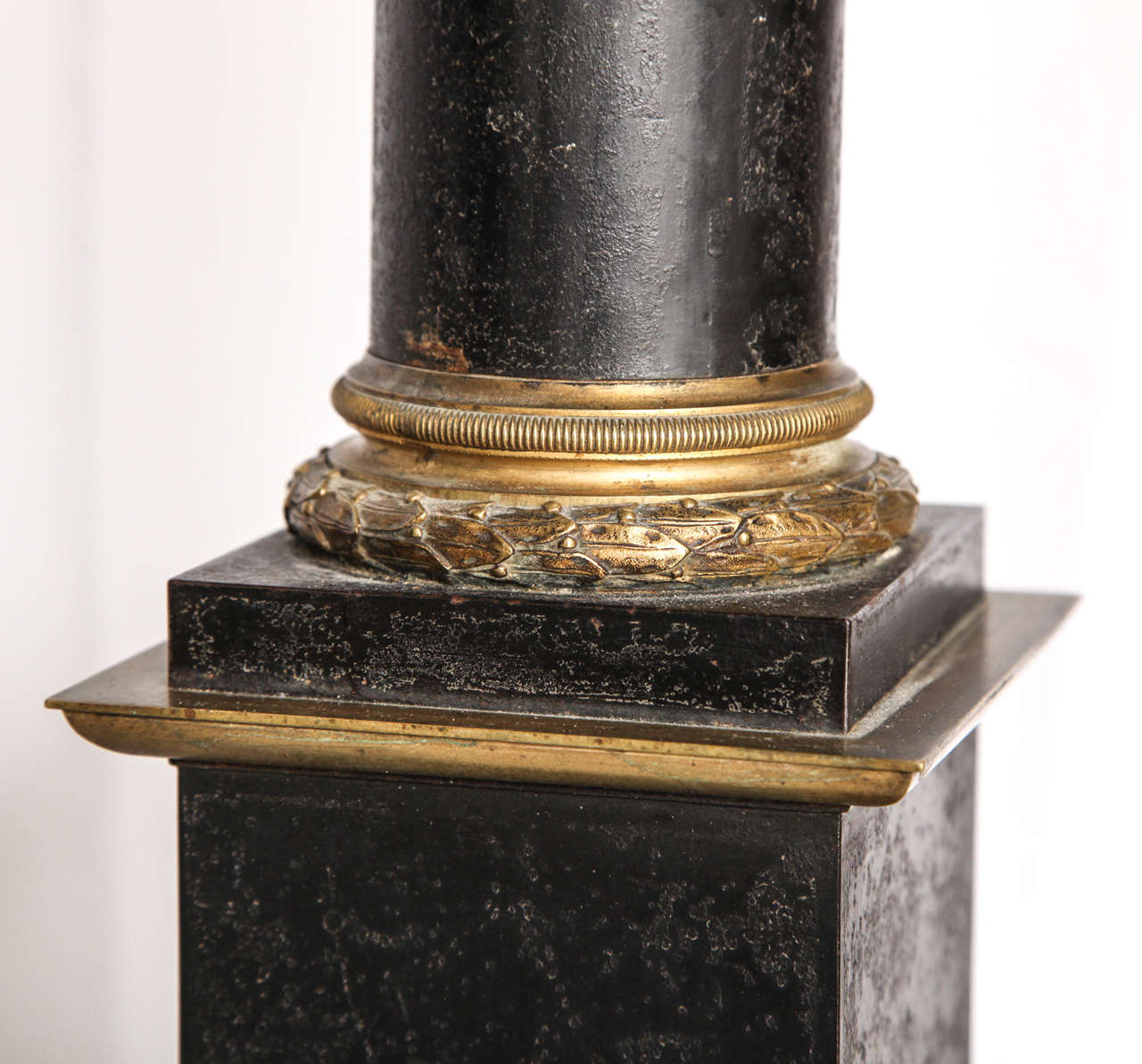 Pair of Gilt Patinated Metal Column Lamps For Sale at 1stDibs