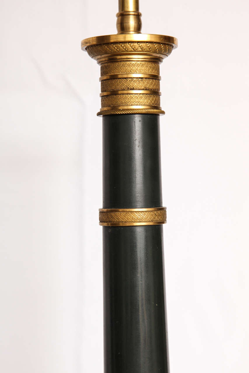 Pair of Gilt and Patinated Metal Banded Column Lamps at 1stDibs