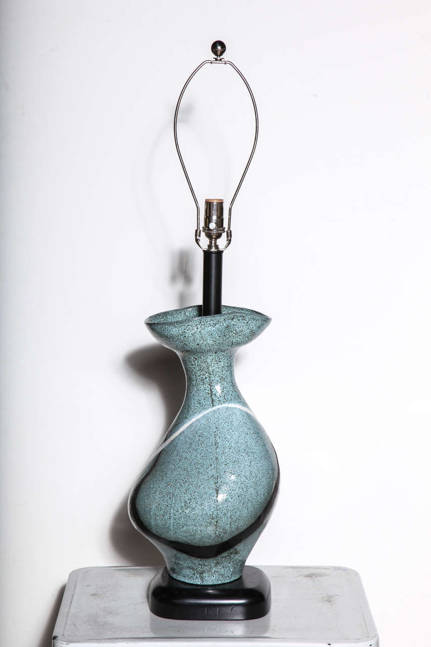 Gilbert Valentin Les Archanges Blue Biomorphic Ceramic Table Lamp, 1950 ...