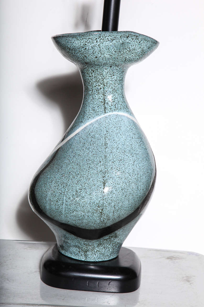 Gilbert Valentin Les Archanges Blue Biomorphic Ceramic Table Lamp, 1950 ...