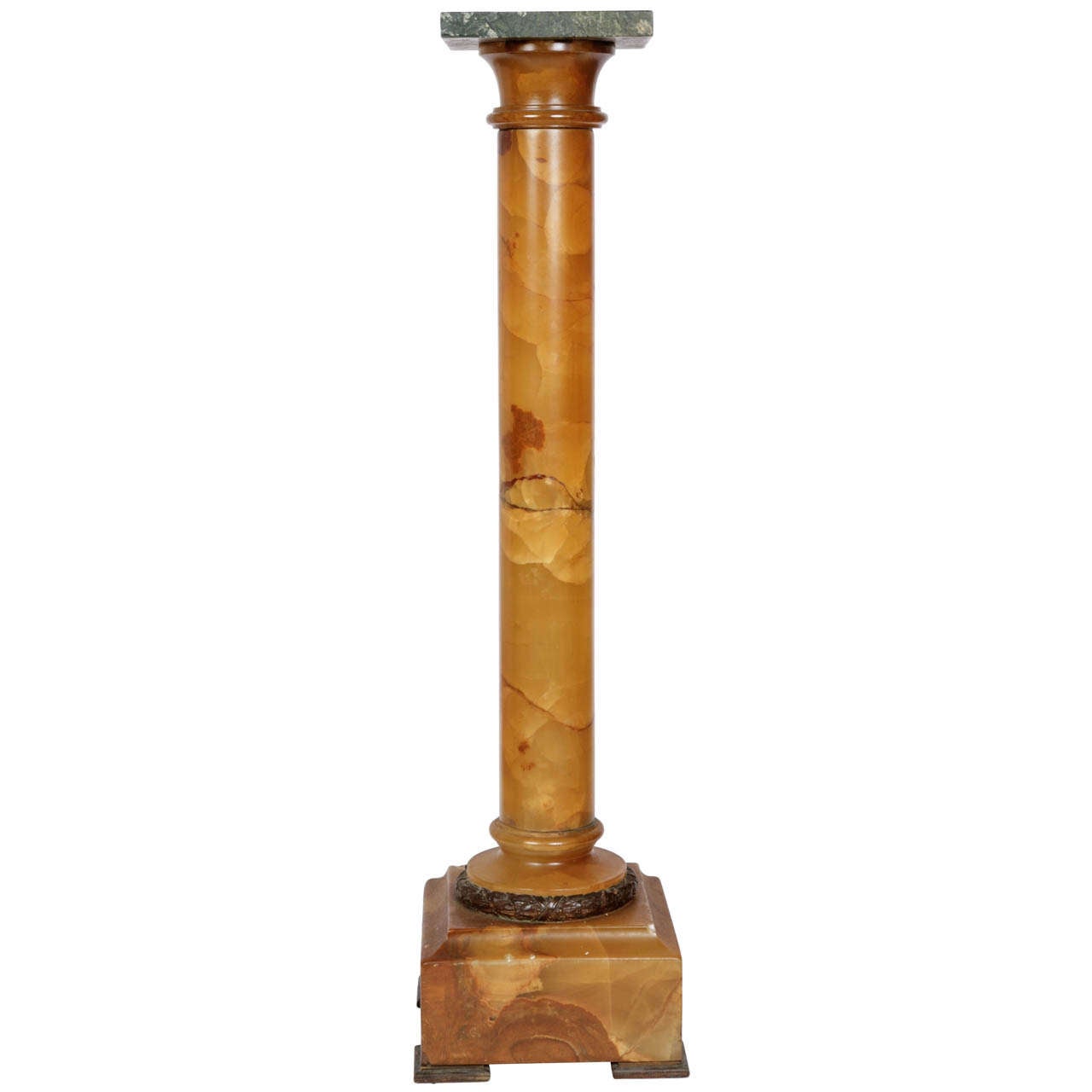 Honey-Colored Onyx Column with Green Marble Top at 1stDibs