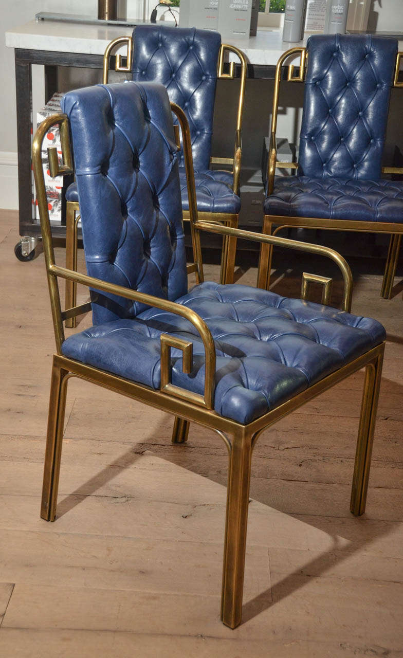 Set of Eight Mid Century Mastercraft Greek Key Leather Dining Chairs at ...