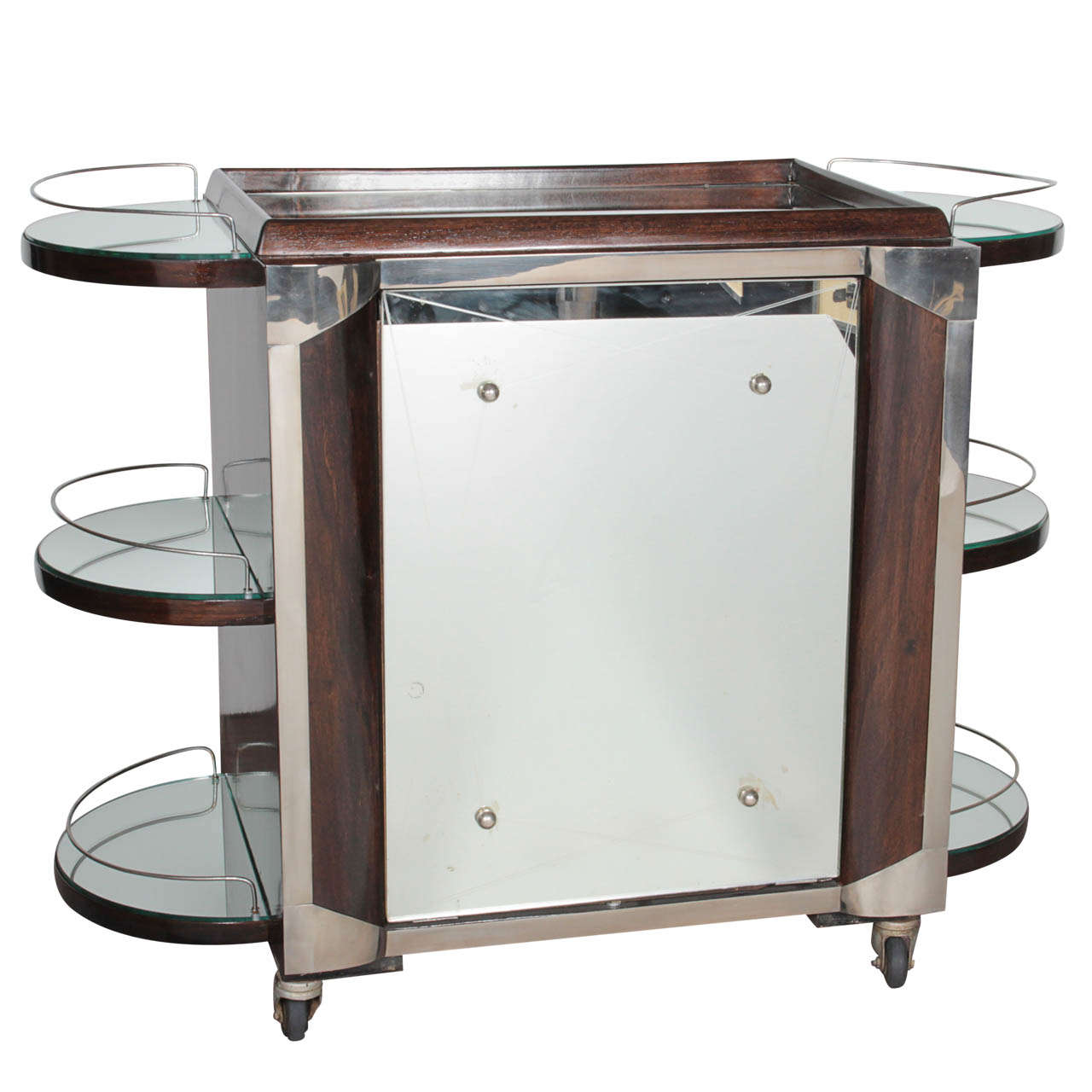 French Art Deco mirrored bar cart on wheels stamped Bar Tugas (modele ...
