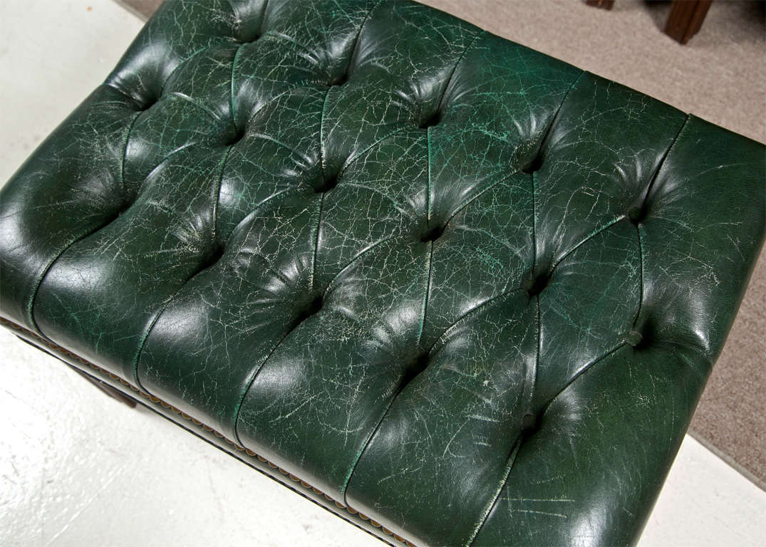 1950's Green Leather Tuffted Wing Chairs and Bench at 1stDibs | green ...