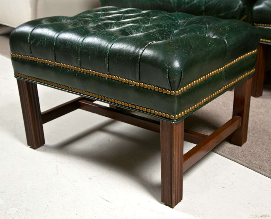 1950's Green Leather Tuffted Wing Chairs and Bench at 1stDibs | green ...