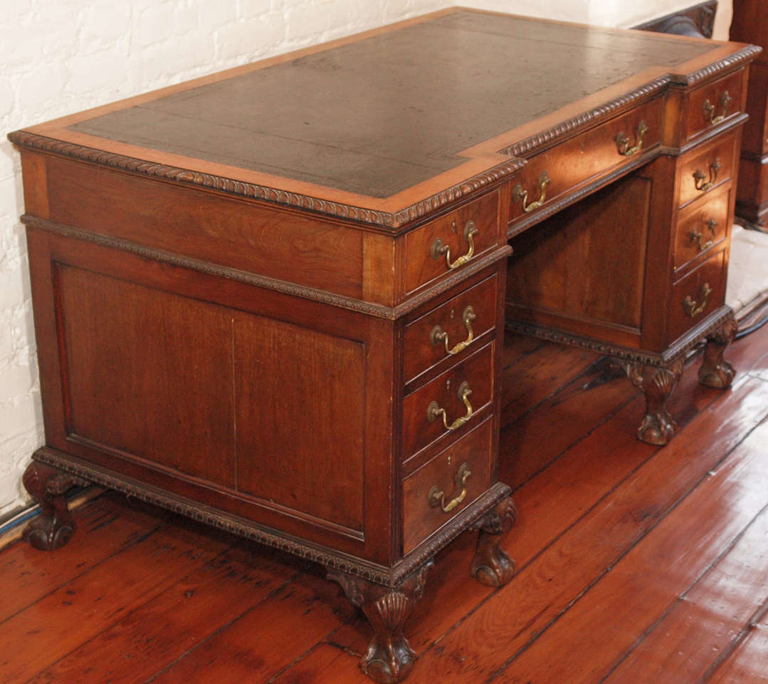 Early 1900's Edwardian Carved Mahogany Desk For Sale at 1stDibs