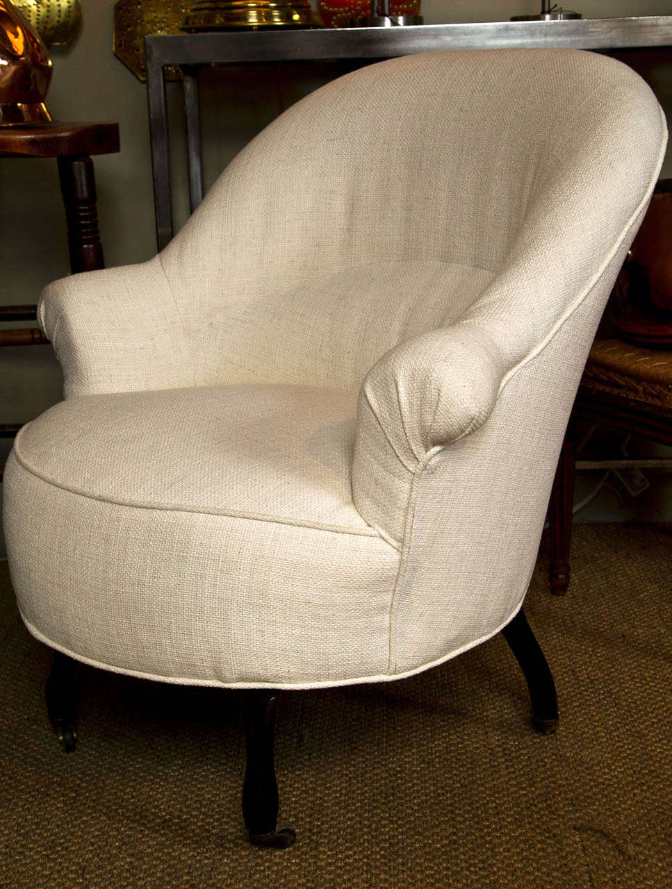 Pair of 19th c. French Round Back Chairs with Scrolled Arms at 1stDibs