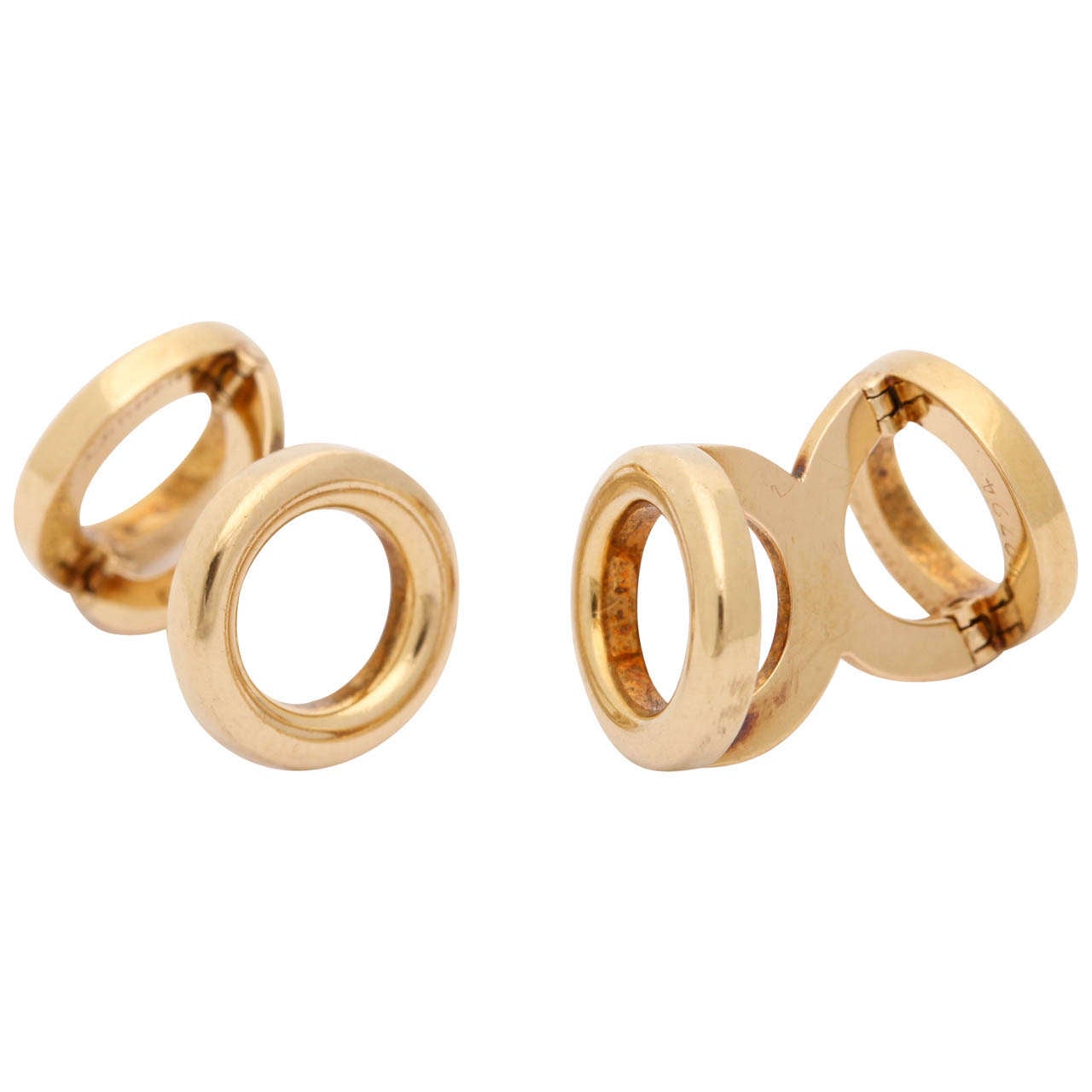 Rare Cartier Gold Hinged Circle Cufflinks at 1stDibs
