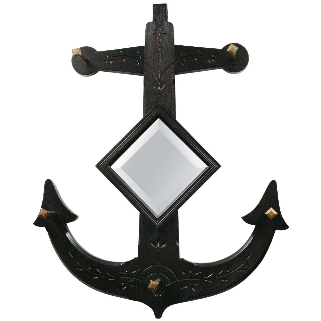 Large Eastlake Anchor Wall Rack with Mirror at 1stDibs