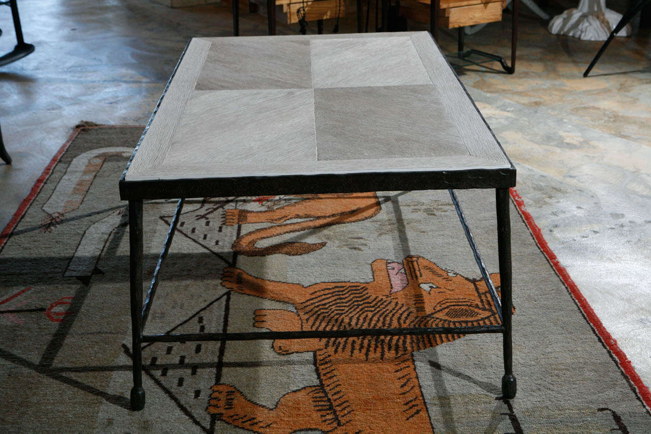 Modern Textured Iron and Wood Coffee Table at 1stDibs