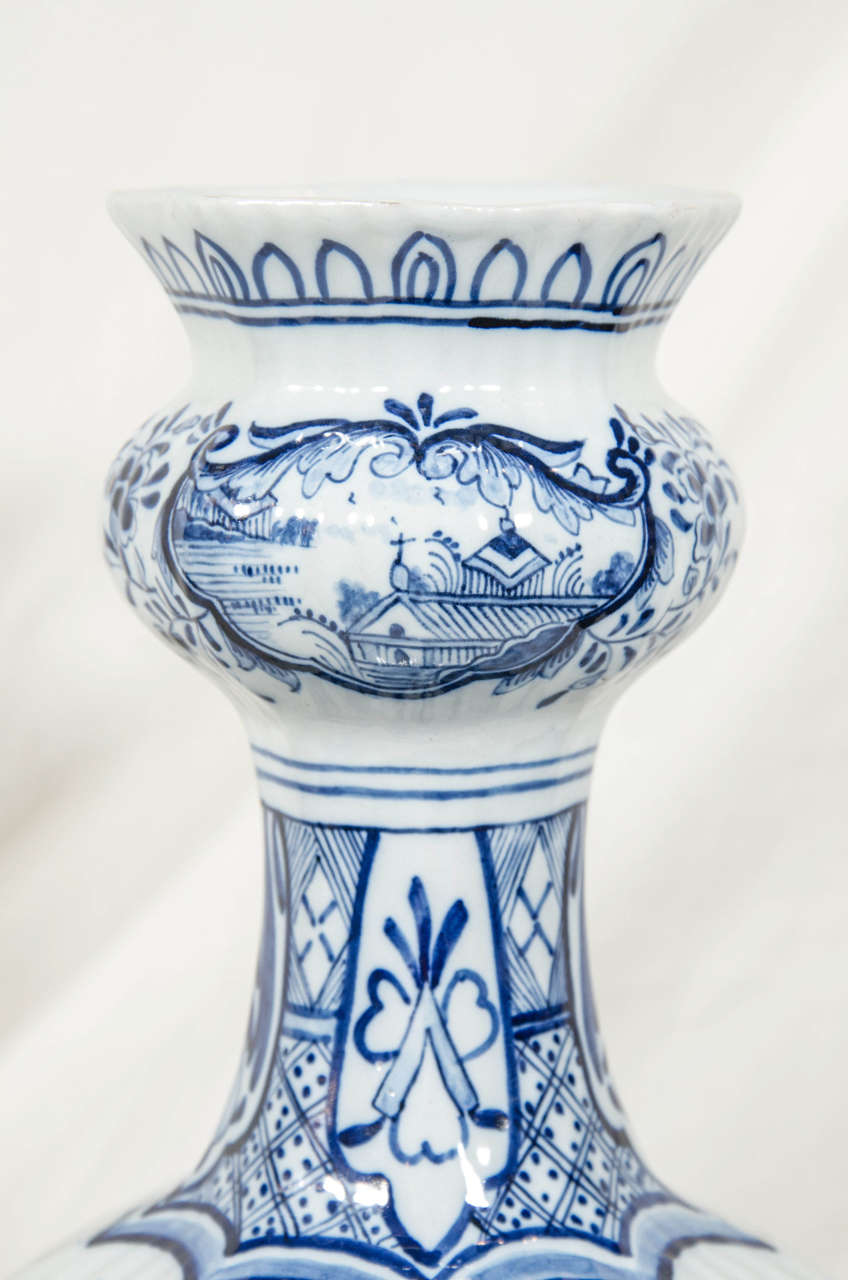Pair of Blue and White Dutch Delft Vases with Chinoiserie Scenes at 1stDibs