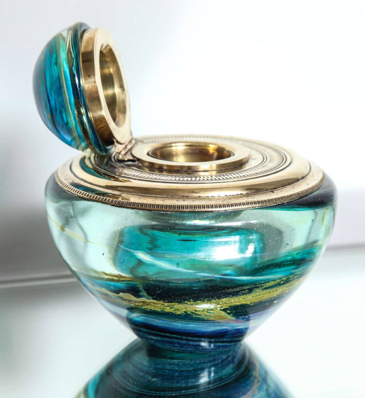 Murano Blue Swirl Glass and Silver Plate Inkwell at 1stDibs