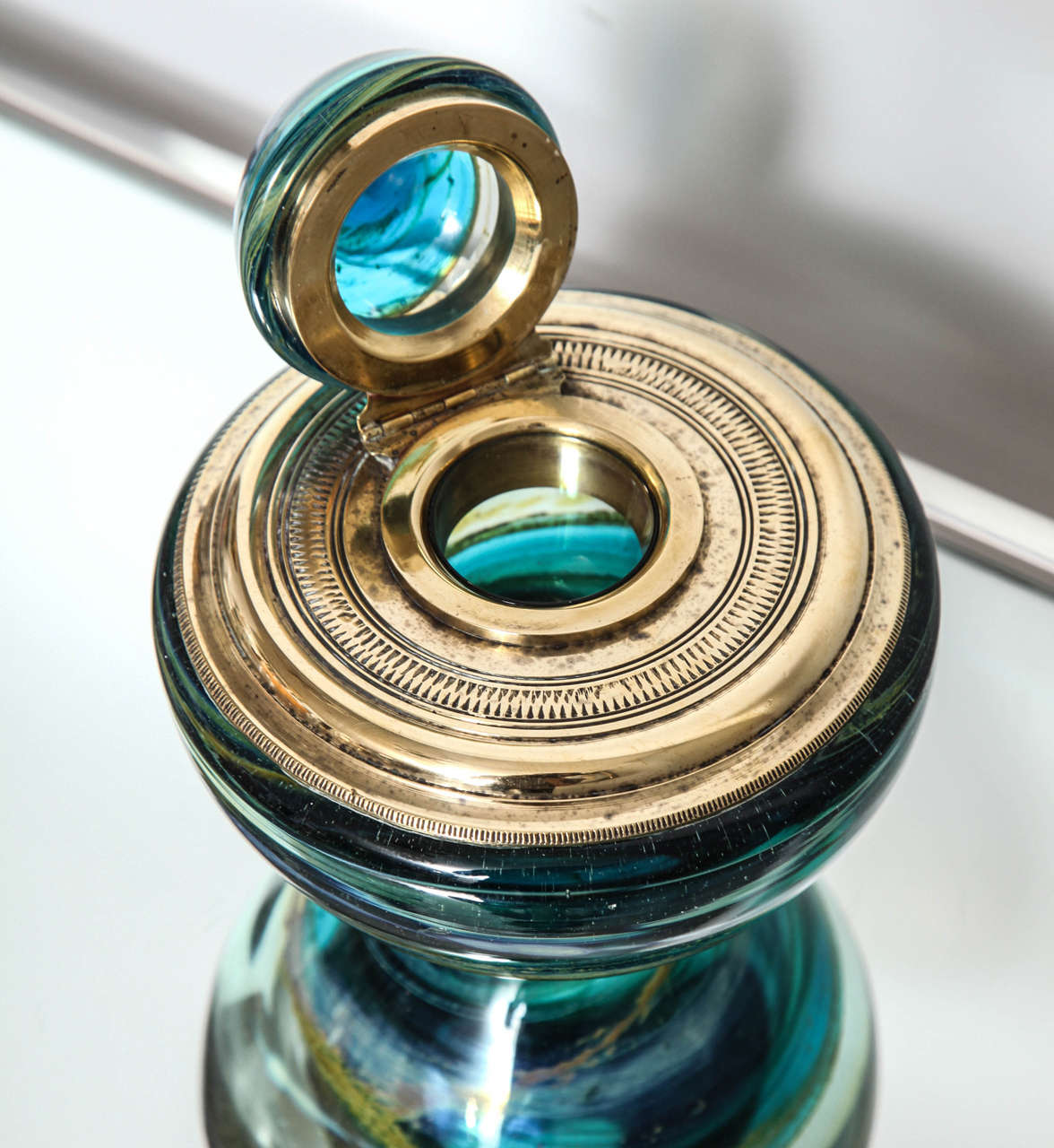 Murano Blue Swirl Glass and Silver Plate Inkwell at 1stDibs