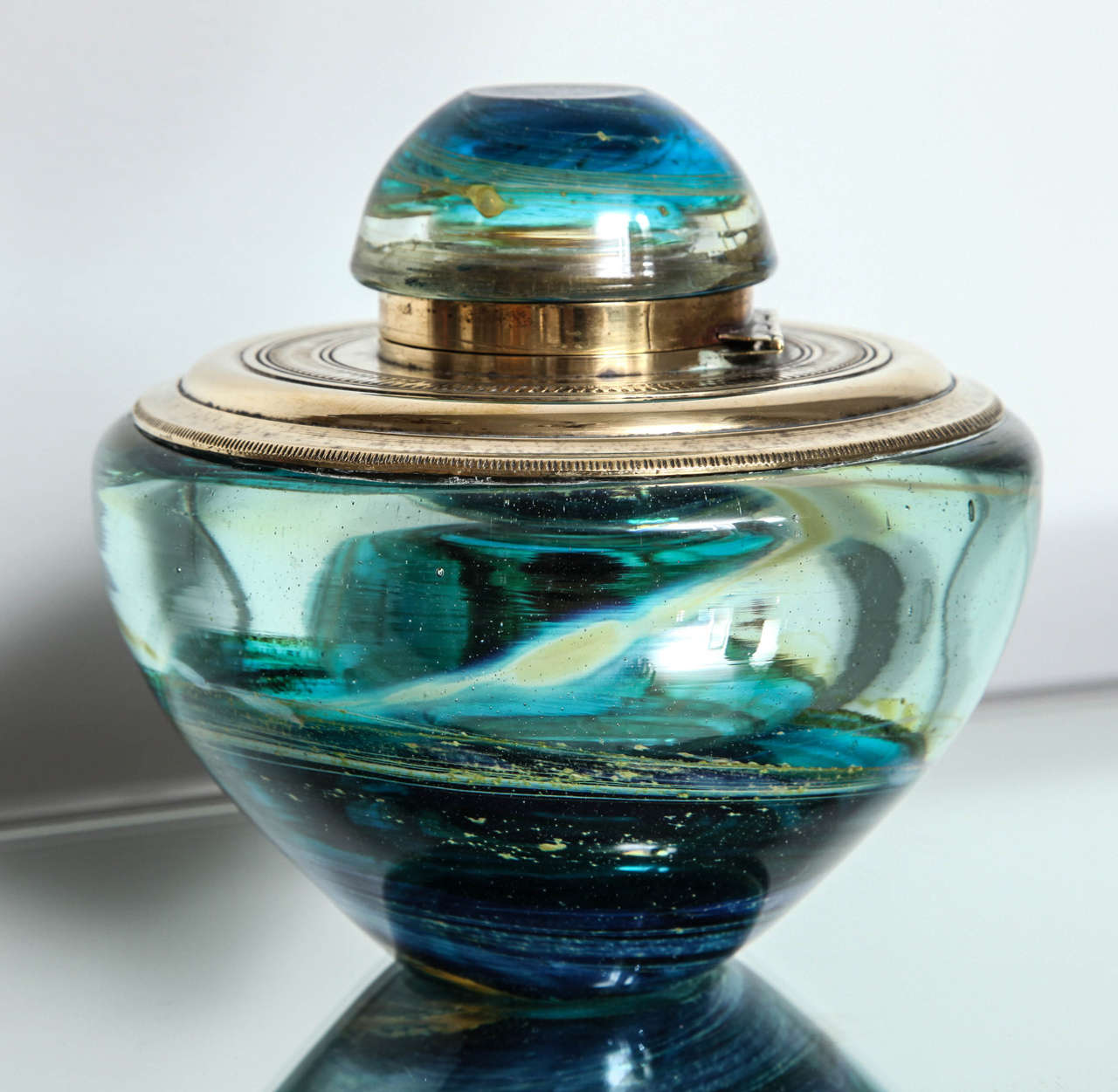Murano Blue Swirl Glass and Silver Plate Inkwell at 1stDibs