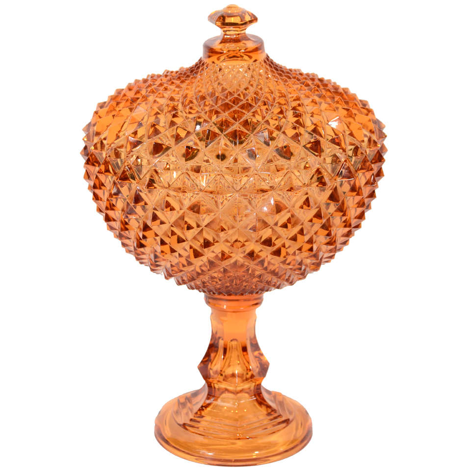 Exquisite Stylized Amber Glass Footed Bowl/Covered Compote at 1stDibs