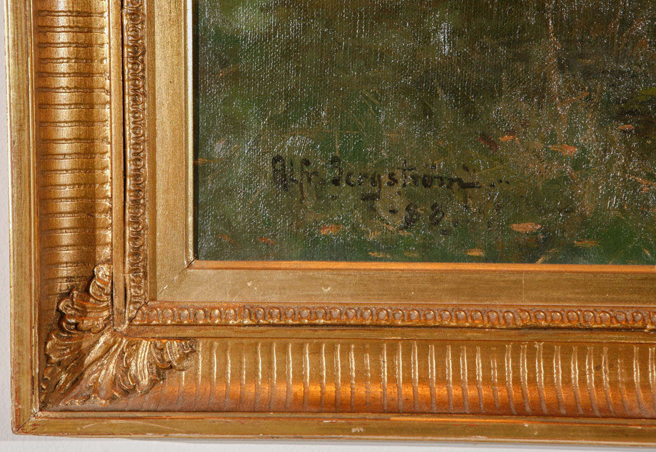 Large Alfred Bergstrom Painting Signed and Dated 1888 Denmark at 1stDibs