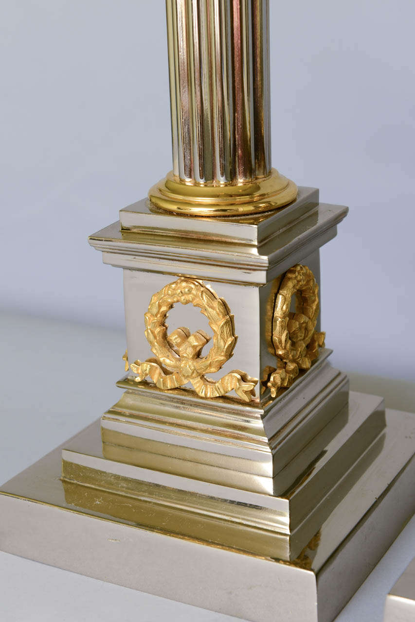 Fine Pair of Classical Column Lamps of Chrome and Brass at 1stDibs ...