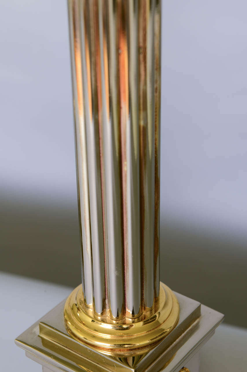 Fine Pair of Classical Column Lamps of Chrome and Brass at 1stDibs ...