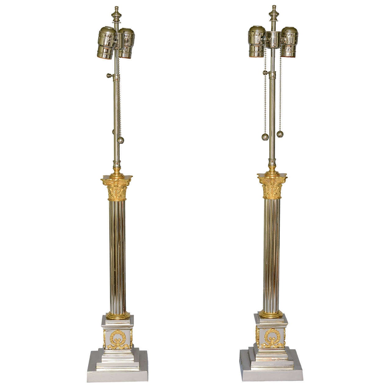 Fine Pair of Classical Column Lamps of Chrome and Brass at 1stDibs ...