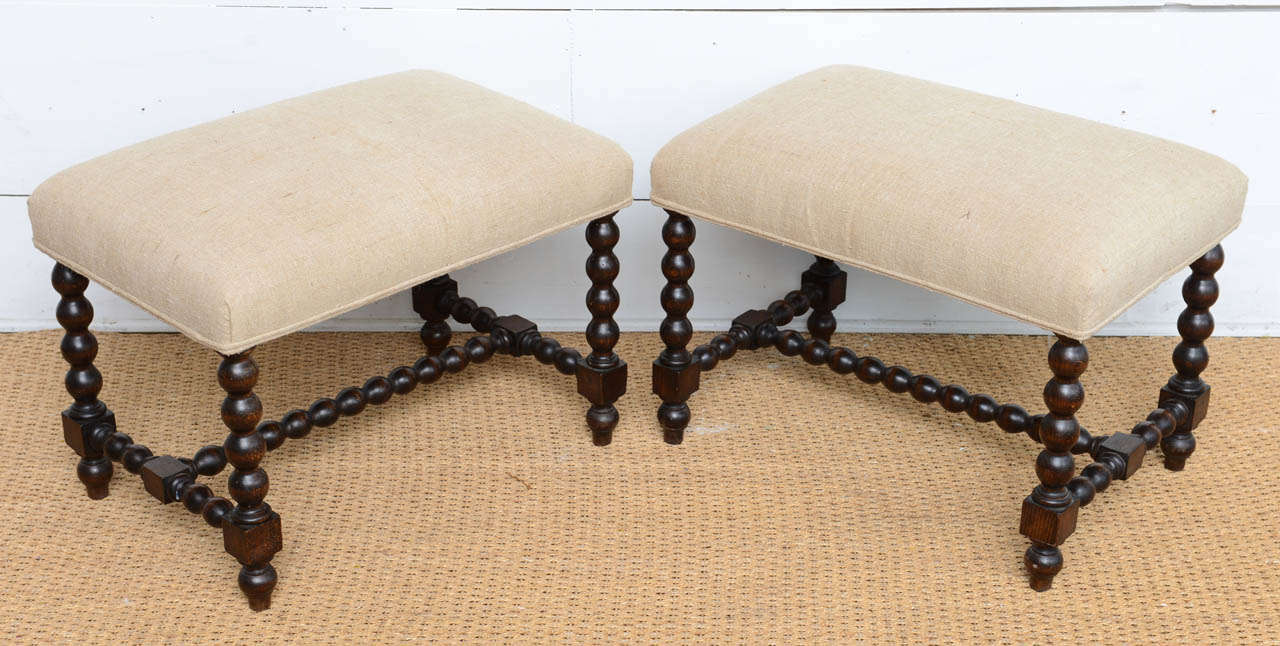 Pair of Spool Leg Stools at 1stDibs