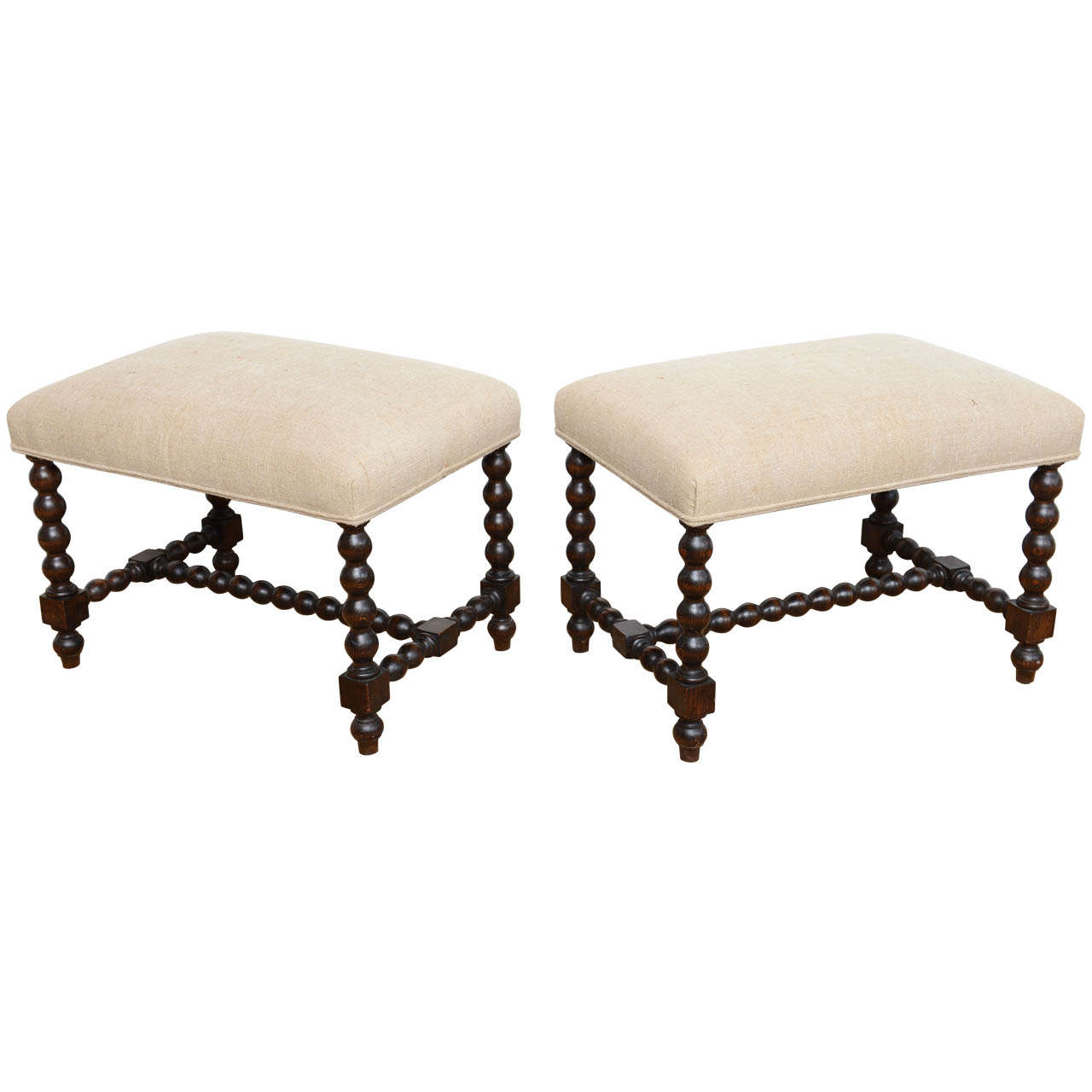 Pair of Spool Leg Stools at 1stDibs