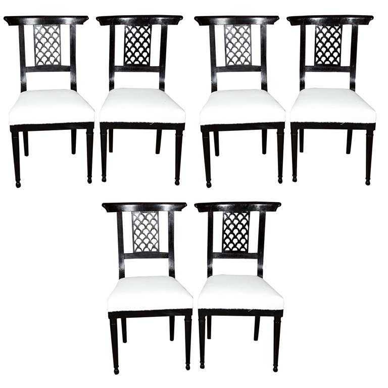 Set of Six Black Lattice Back Dining Chairs at 1stDibs