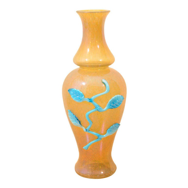 Steuben attributed, Yellow Decorated Cintra Vase For Sale at 1stDibs