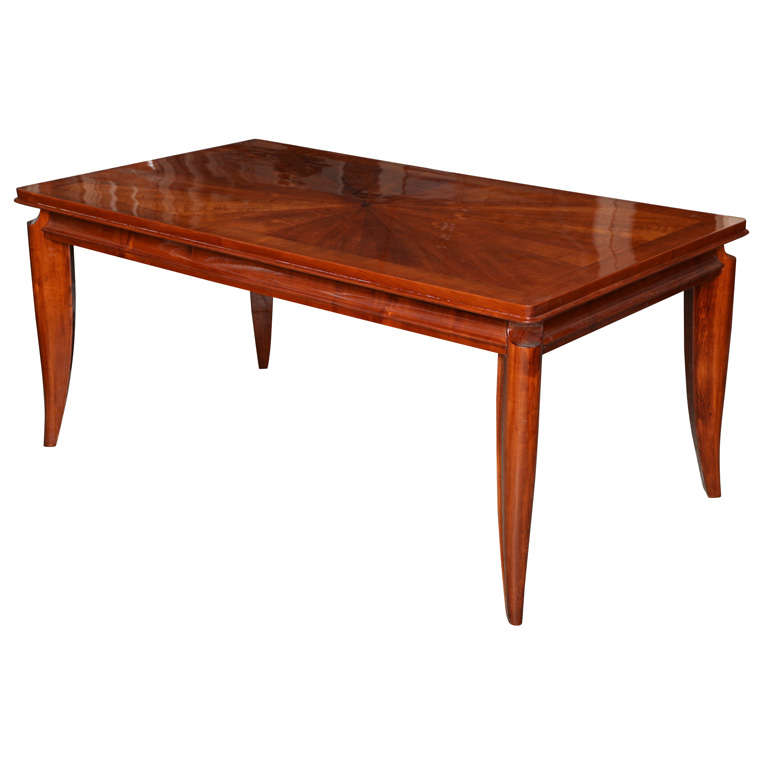 Sleek Art Deco Dining Table with Sunburst Inlayed Top at 1stDibs
