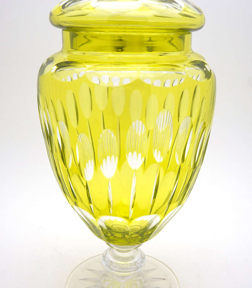 Art Deco Val St. Lambert Chartreuse Overlay Covered Vase at 1stDibs