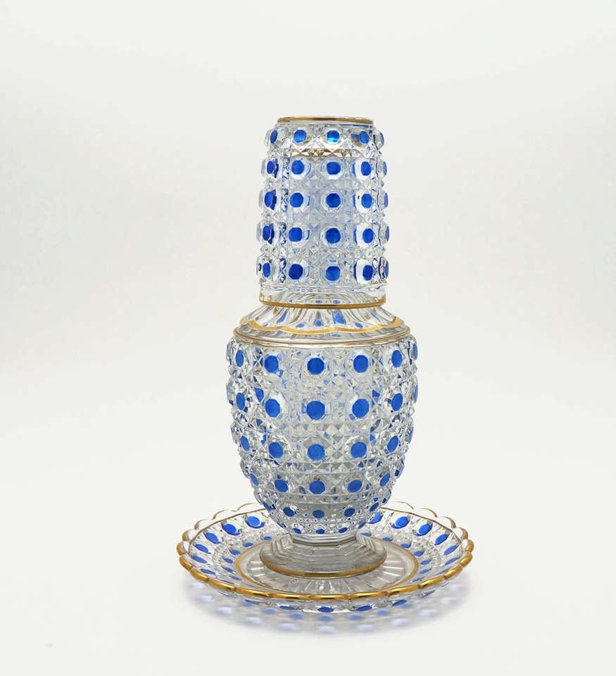 19th c. Signed Baccarat 3 Piece Crystal French Blue "Tumble-Up" at 1stDibs