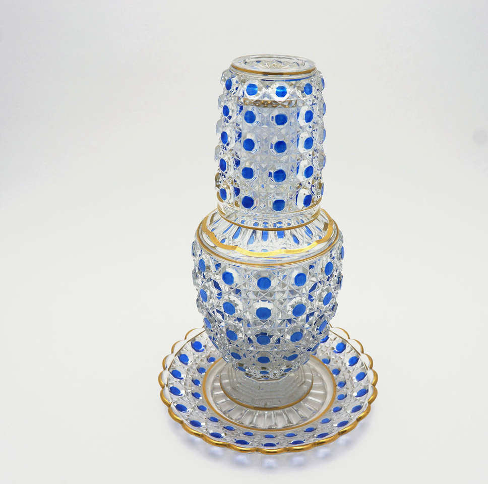 19th c. Signed Baccarat 3 Piece Crystal French Blue "Tumble-Up" at 1stDibs
