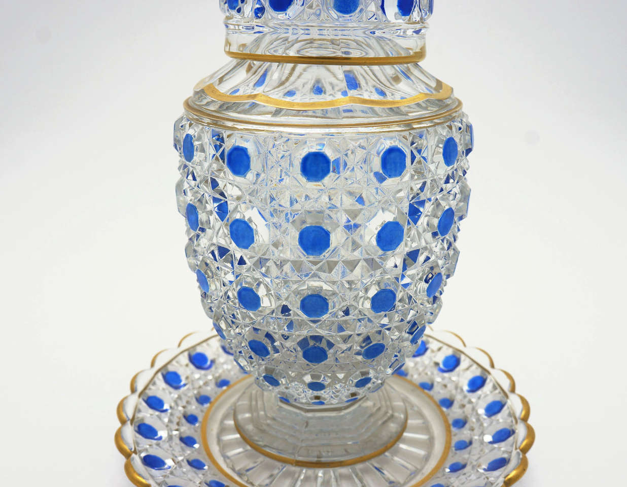 19th c. Signed Baccarat 3 Piece Crystal French Blue "Tumble-Up" at 1stDibs
