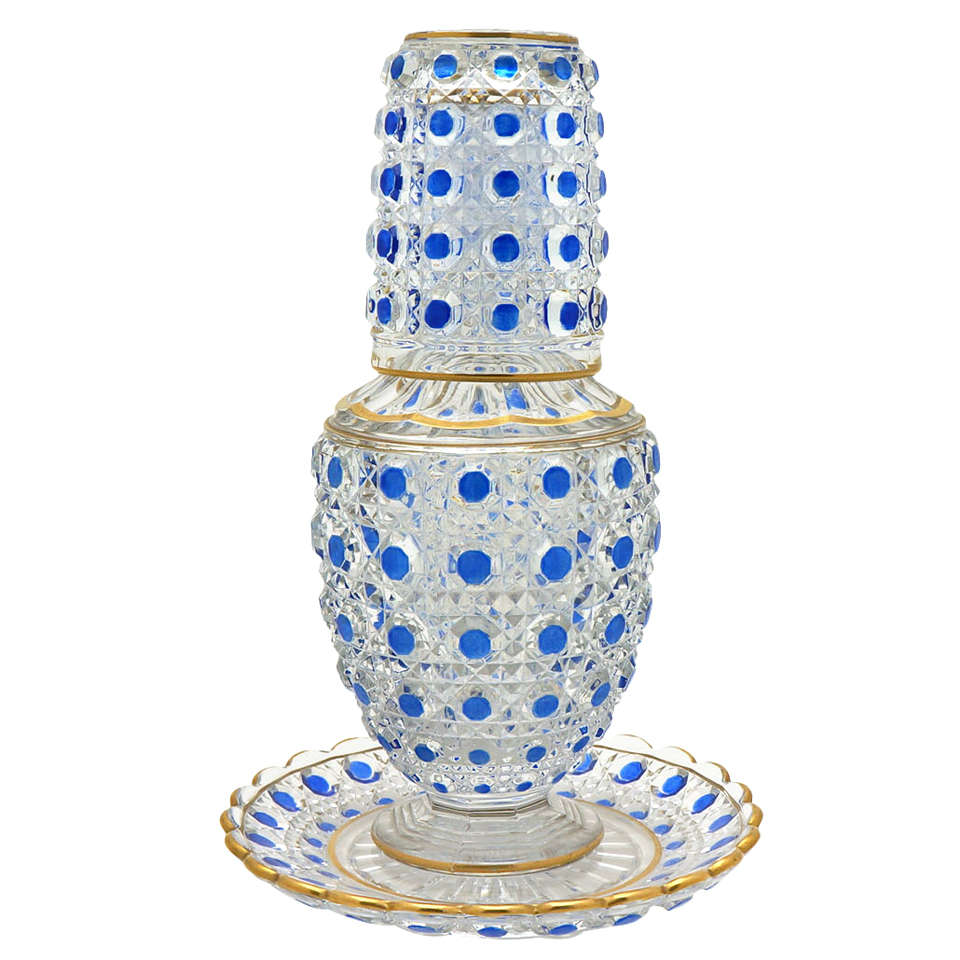 19th c. Signed Baccarat 3 Piece Crystal French Blue "Tumble-Up" at 1stDibs